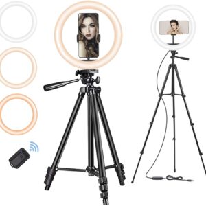 10" Selfie Ring Light with Stand and Phone Holder, SUMCOO Dimmable Beauty Ring Light with Tripod for Live Streaming/Makeup/YouTube Video, Compatible with iPhone & Android Phone