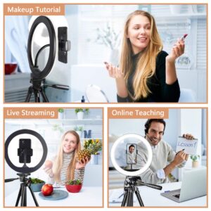 10" Selfie Ring Light with Stand and Phone Holder, SUMCOO Dimmable Beauty Ring Light with Tripod for Live Streaming/Makeup/YouTube Video, Compatible with iPhone & Android Phone