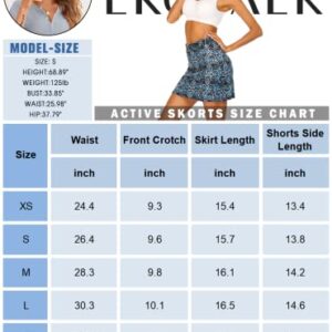 Ekouaer Golf Skirts for Women 16" Tennis Skort Athletic Skirt Inner Shorts Pocket Floral Pickleball Running Workout Sports Skorts,Blue Pattern X-Small