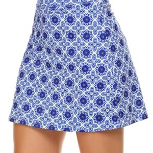 Ekouaer Golf Skirts for Women 16" Tennis Skort Athletic Skirt Inner Shorts Pocket Floral Pickleball Running Workout Sports Skorts,Blue Pattern X-Small