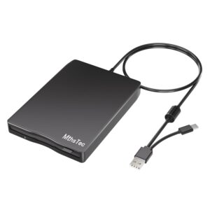 mthstec usb floppy drive, 3.5" usb external floppy disk drive 1.44 mb slim plug and play fdd drive for pc windows 2000/xp/vista/windows 7/8/10/mac(black)