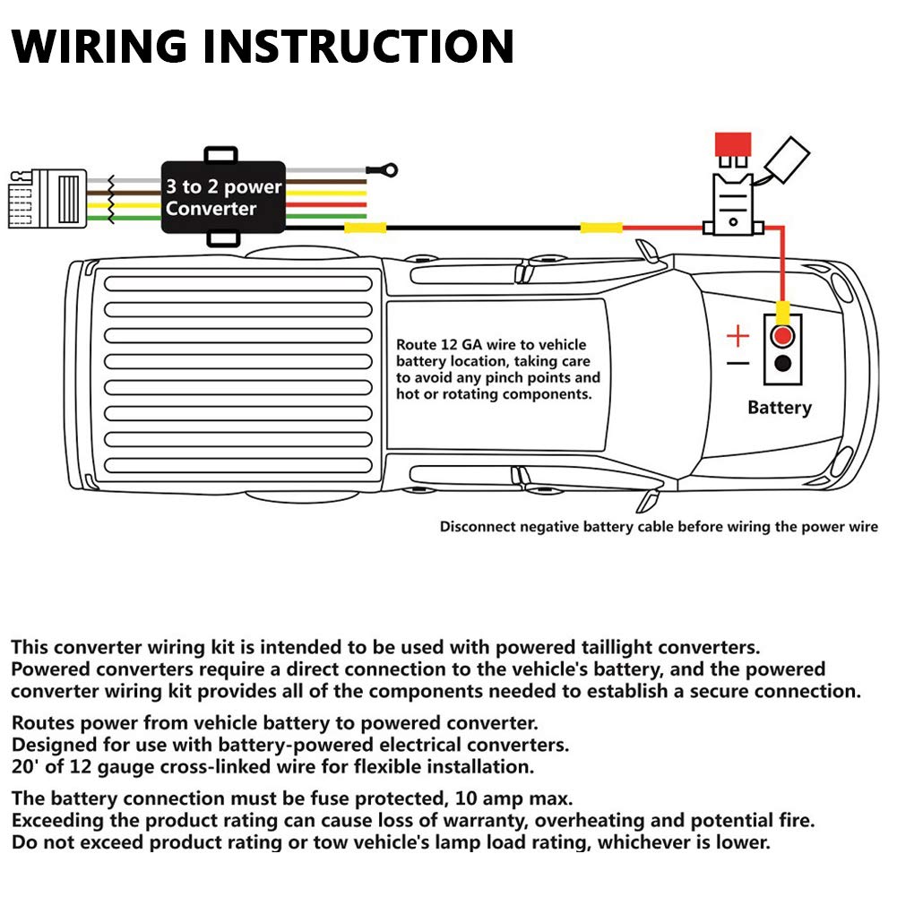 CARROFIX Powered Converter Wiring Kits for Trailer Tail Light Converter, 10 Amps, 20 FT of 12-Gauge Cross-Linked Wire