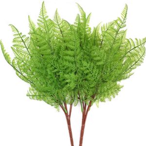 lovenimen artificial fern leaves plants, plastic shrubs grass fake bushes 2pcs, outdoor indoor greenery home garden décor verandah planting filler table centerpieces arrangements diy decoration