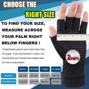 Tiny Chou 2 Pairs Copper Arthritis Gloves, Fingerless Compression Gloves for Men and Women, Pain Relief and Healing for Arthritis Hand, Carpal Tunnel, Typing and Daily Work (Black, Medium)