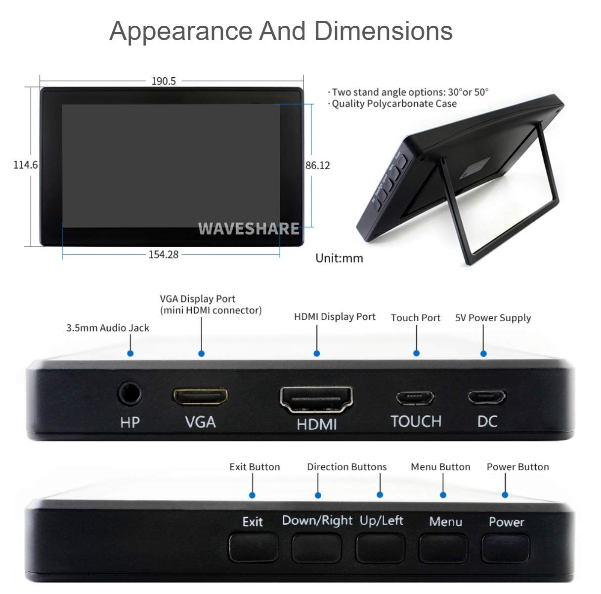 7inch HDMI LCD (H) (with case) 1024x600 Capacitive Touch Screen IPS Display HDMI Monitor with Toughened Glass Cover Case for Raspberry Pi 4/3/2/1 B B+ A+/Jetson Nano/Windows 10