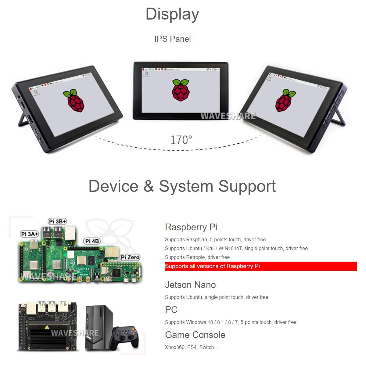 7inch HDMI LCD (H) (with case) 1024x600 Capacitive Touch Screen IPS Display HDMI Monitor with Toughened Glass Cover Case for Raspberry Pi 4/3/2/1 B B+ A+/Jetson Nano/Windows 10