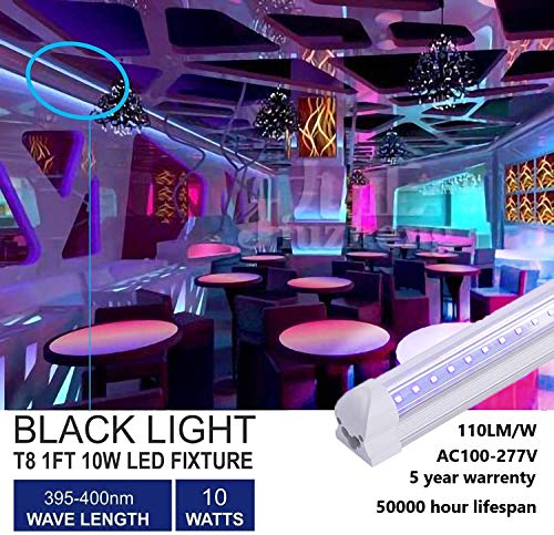 4 Pack LED UV Black Light Bar 1FT 10W T8 Integrated V Shaped, Blacklight Fixture for Blacklight Poster and Party, Fun Atmosphere Led Stage  with Built-in ON/Off Switch(1ft 10w, 4 Pack)