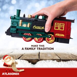 Christmas Train Set for Under The Tree with Lights, and Sounds - Holiday Train Around Christmas Tree w/Large Tracks | Battery Operated Electric Train Set with 160 Inches of Track and 2 Xmas Elves