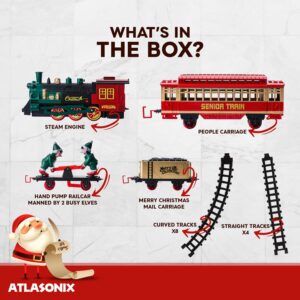 Christmas Train Set for Under The Tree with Lights, and Sounds - Holiday Train Around Christmas Tree w/Large Tracks | Battery Operated Electric Train Set with 160 Inches of Track and 2 Xmas Elves