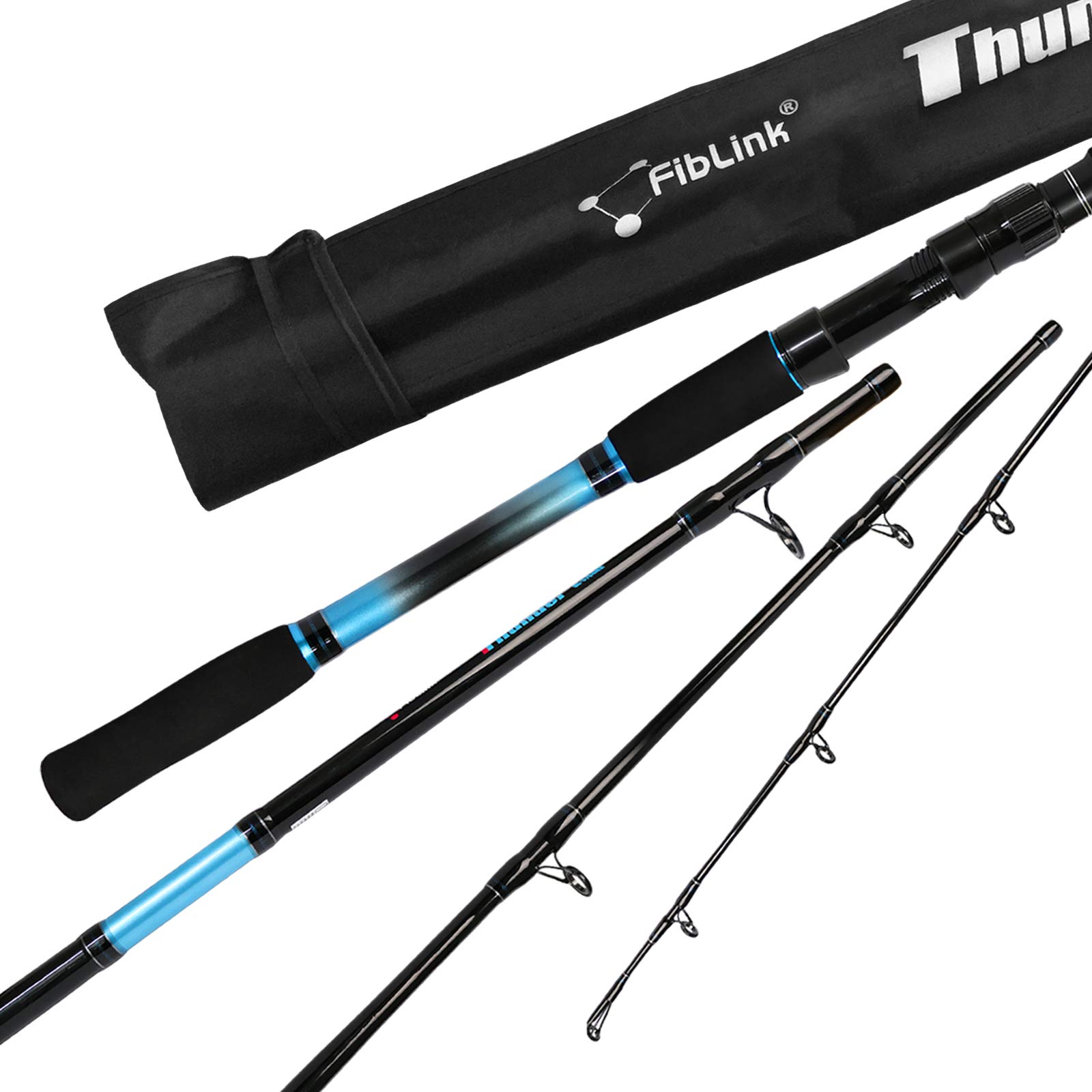 Fiblink 4-Piece 7-Feet Carbon Fiber Fishing Rod Spinning Travel Portable Rod Lightweight Sensitive Tournament Quality Fishing Pole for Fresh & Saltwater(Spinning-Blue-H)