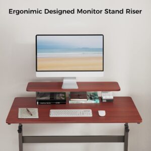 Eureka Ergonomic Mobile Standing Desk 41 Inch, Lockable Home Office Height Adjustable Computer Desk PC Table with Hutch, Teak Top