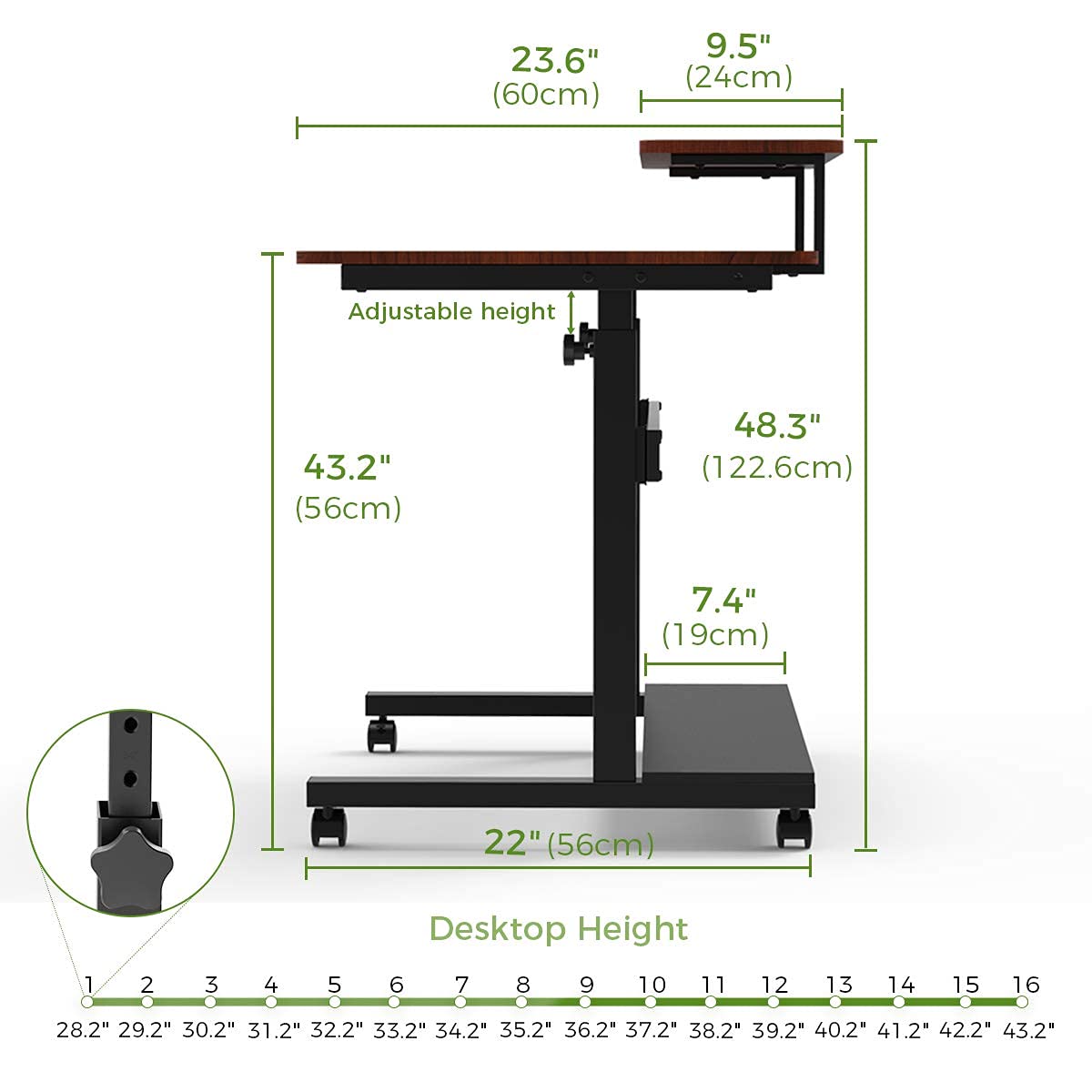 Eureka Ergonomic Mobile Standing Desk 41 Inch, Lockable Home Office Height Adjustable Computer Desk PC Table with Hutch, Teak Top