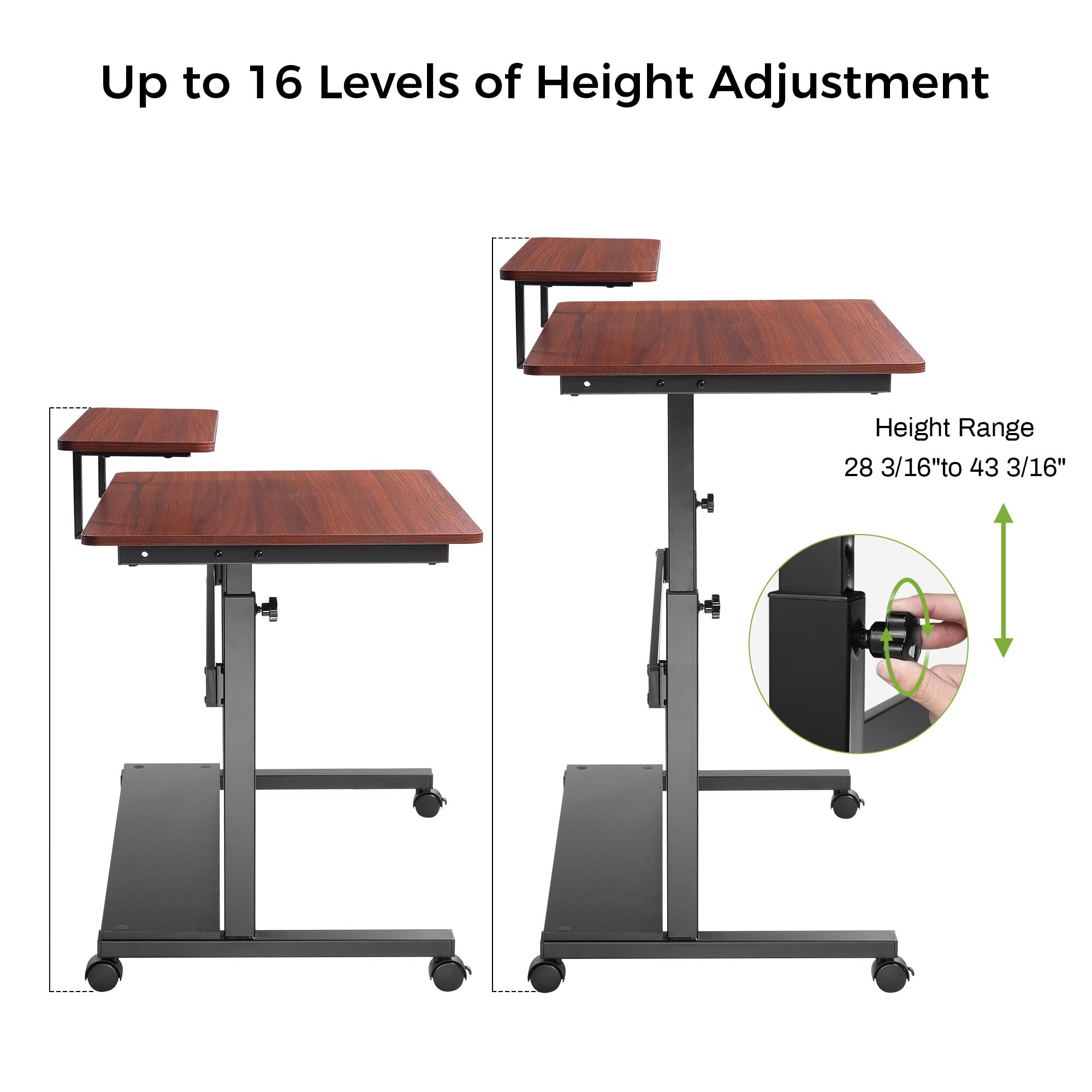 Eureka Ergonomic Mobile Standing Desk 41 Inch, Lockable Home Office Height Adjustable Computer Desk PC Table with Hutch, Teak Top