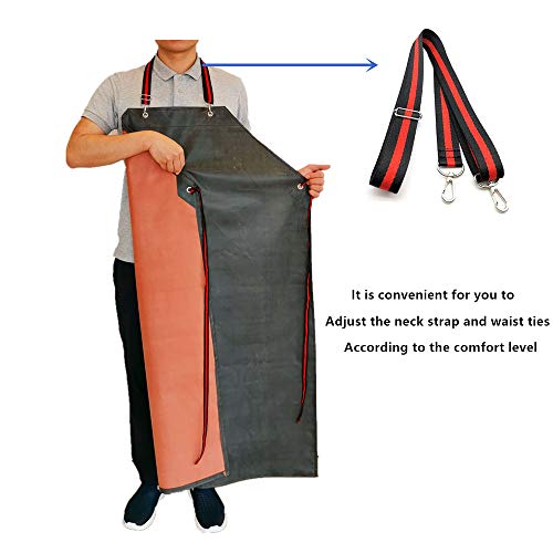 Thick Rubber Apron, 47.2 Inch x 33.5 Inch Waterproof Apron, Long Chemical Resistant Apron, Adjustable Work Aprons for DishWashing, Cleaning Fish, Gardening, Lab Work, Butcher and Dog Grooming, Grey