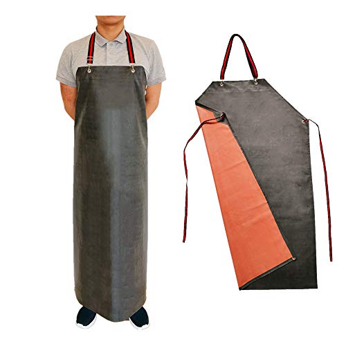 Thick Rubber Apron, 47.2 Inch x 33.5 Inch Waterproof Apron, Long Chemical Resistant Apron, Adjustable Work Aprons for DishWashing, Cleaning Fish, Gardening, Lab Work, Butcher and Dog Grooming, Grey