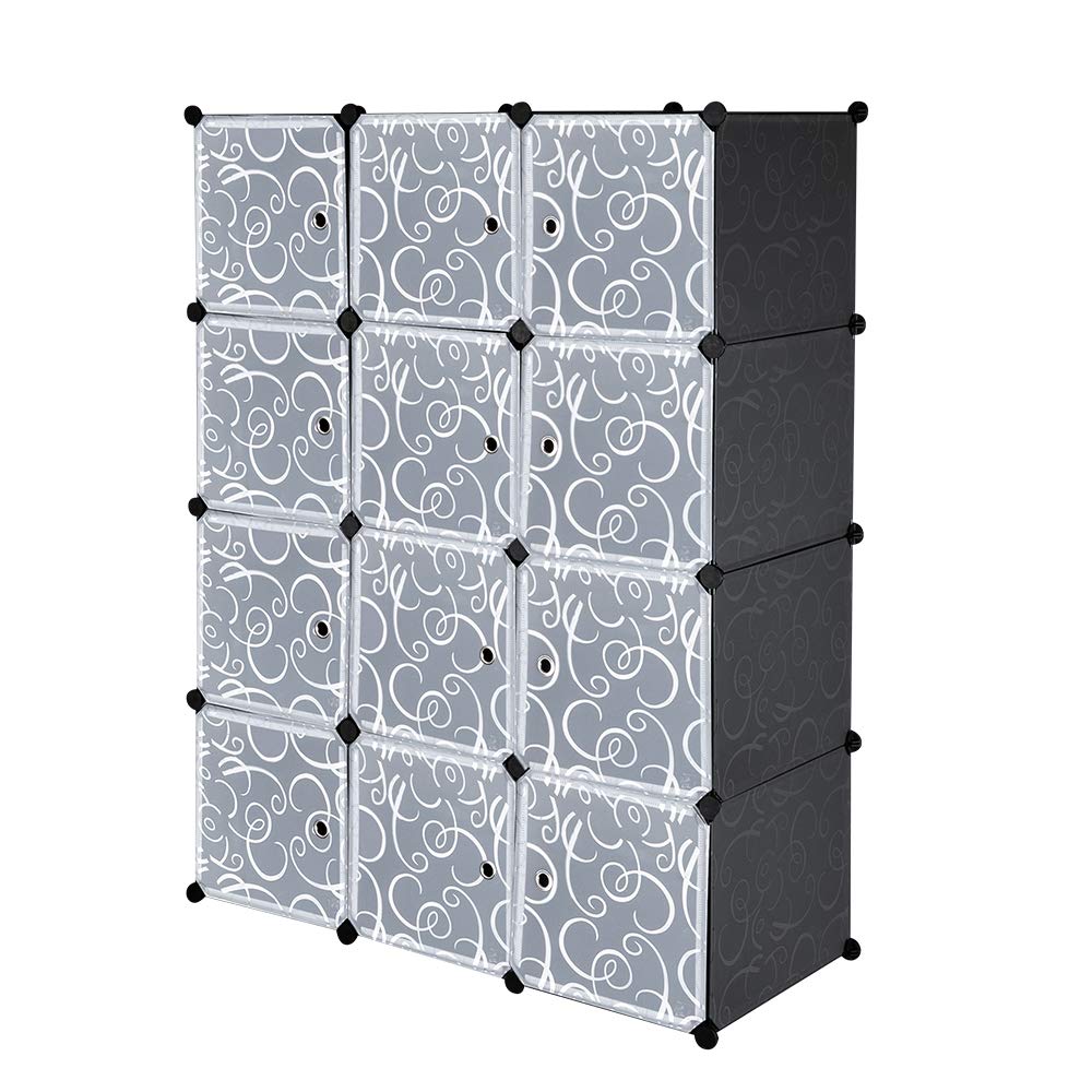 DESIGNSCAPE3D DIY 12 Cube Storage Organizer, Plastic Storage Cabinet with Doors, Ideal for Bedroom Living Room Office