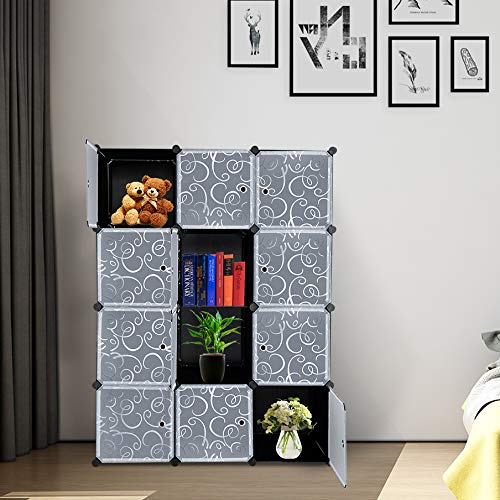 DESIGNSCAPE3D DIY 12 Cube Storage Organizer, Plastic Storage Cabinet with Doors, Ideal for Bedroom Living Room Office