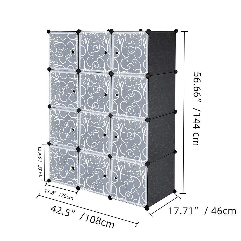 DESIGNSCAPE3D DIY 12 Cube Storage Organizer, Plastic Storage Cabinet with Doors, Ideal for Bedroom Living Room Office