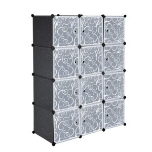 DESIGNSCAPE3D DIY 12 Cube Storage Organizer, Plastic Storage Cabinet with Doors, Ideal for Bedroom Living Room Office