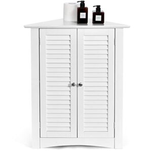 tangkula bathroom corner cabinet, storage cabinet w/double shutter doors & adjustable shelf, freestanding floor cabinet for bathroom living room, 13 x 25.5 x 31.5 inch (white)