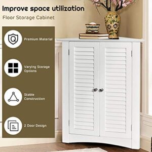 Tangkula Bathroom Corner Cabinet, Storage Cabinet w/Double Shutter Doors & Adjustable Shelf, Freestanding Floor Cabinet for Bathroom Living Room, 13 x 25.5 x 31.5 Inch (White)