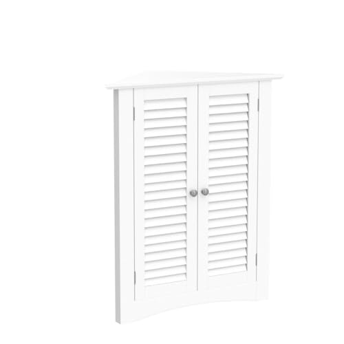 Tangkula Bathroom Corner Cabinet, Storage Cabinet w/Double Shutter Doors & Adjustable Shelf, Freestanding Floor Cabinet for Bathroom Living Room, 13 x 25.5 x 31.5 Inch (White)