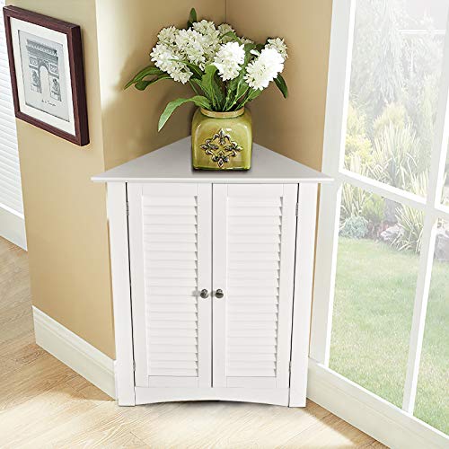 Tangkula Bathroom Corner Cabinet, Storage Cabinet w/Double Shutter Doors & Adjustable Shelf, Freestanding Floor Cabinet for Bathroom Living Room, 13 x 25.5 x 31.5 Inch (White)