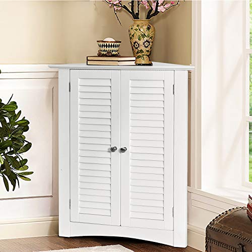 Tangkula Bathroom Corner Cabinet, Storage Cabinet w/Double Shutter Doors & Adjustable Shelf, Freestanding Floor Cabinet for Bathroom Living Room, 13 x 25.5 x 31.5 Inch (White)