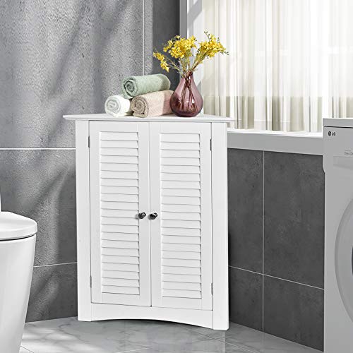 Tangkula Bathroom Corner Cabinet, Storage Cabinet w/Double Shutter Doors & Adjustable Shelf, Freestanding Floor Cabinet for Bathroom Living Room, 13 x 25.5 x 31.5 Inch (White)