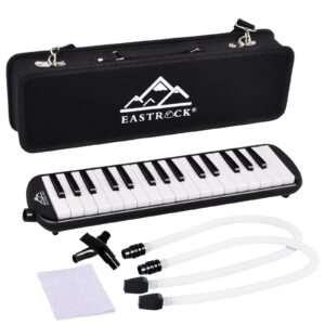 eastrock 32 key melodica instrument air piano keyboard soprano melodica with 2 mouthpieces tube sets, carrying bag for kids beginners adults gift, black