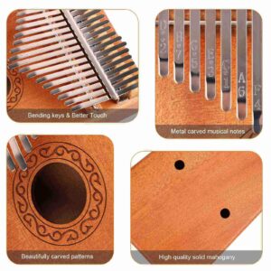 Kalimba Thumb Piano with Box Kalimba 17 Keys Finger Piano Gifts for Kids Adult Beginners African Solid Mahogany Wood Mbira Sanza Portable Musical Instrument with Tune Hammer and Study Instruction