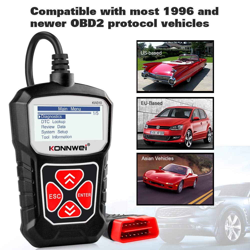 KONNWEI KW310 OBD2 Scanner Full OBDII Functions 10 Modes Car Engine Diagnostic Scanner Tool for All 1996 and Newer Cars (Black)