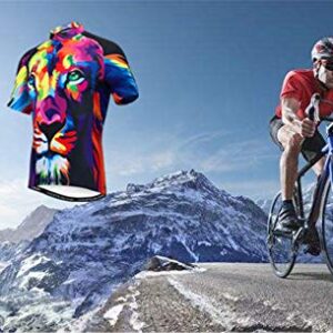 3D Lion Animal Men's Cycling Jersey Bike Shirt Quick-Dry Reflective,3-Pockets,S-3XL