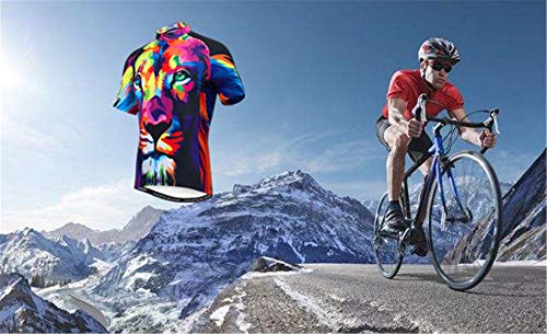 3D Lion Animal Men's Cycling Jersey Bike Shirt Quick-Dry Reflective,3-Pockets,S-3XL