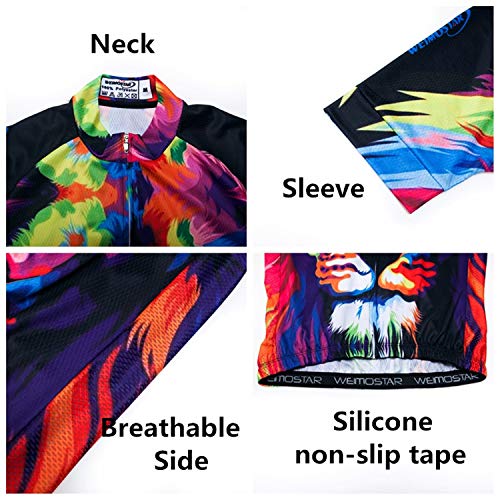 3D Lion Animal Men's Cycling Jersey Bike Shirt Quick-Dry Reflective,3-Pockets,S-3XL