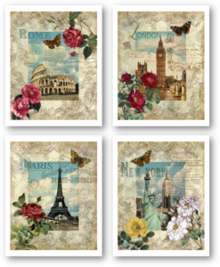 london, new york, paris, rome classroom wall prints - set of 4 world history printables