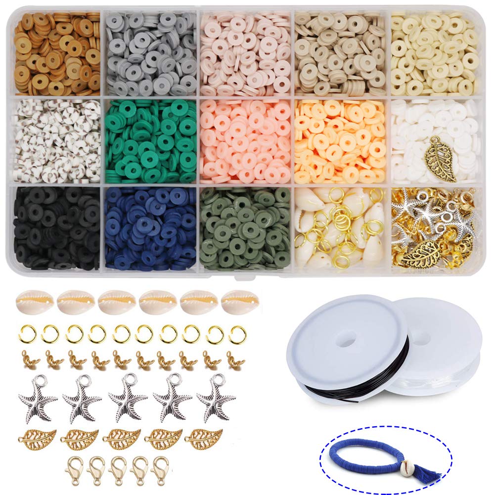 Potosala 2600pcs 6mm Polymer Clay Flat Bead Vinyl Disc Beads Handmade Beads Disk Flat Round Bead Loose Spacer Beads for Bracelet Earring Necklace Jewelry Making (2600pcs)