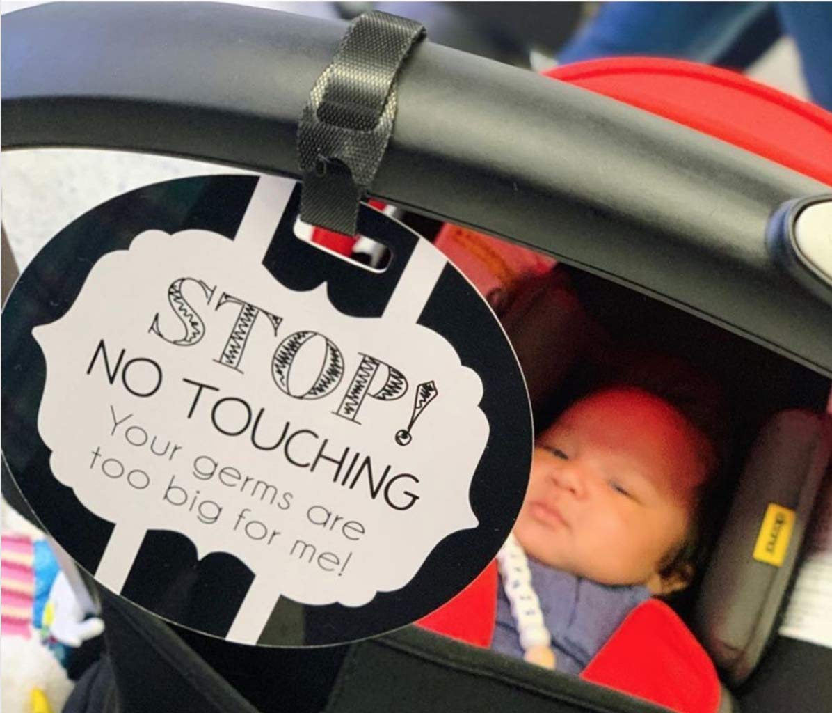 No Touching Baby Car Seat Sign for Newborn Car Seat or Stroller (Black & White)