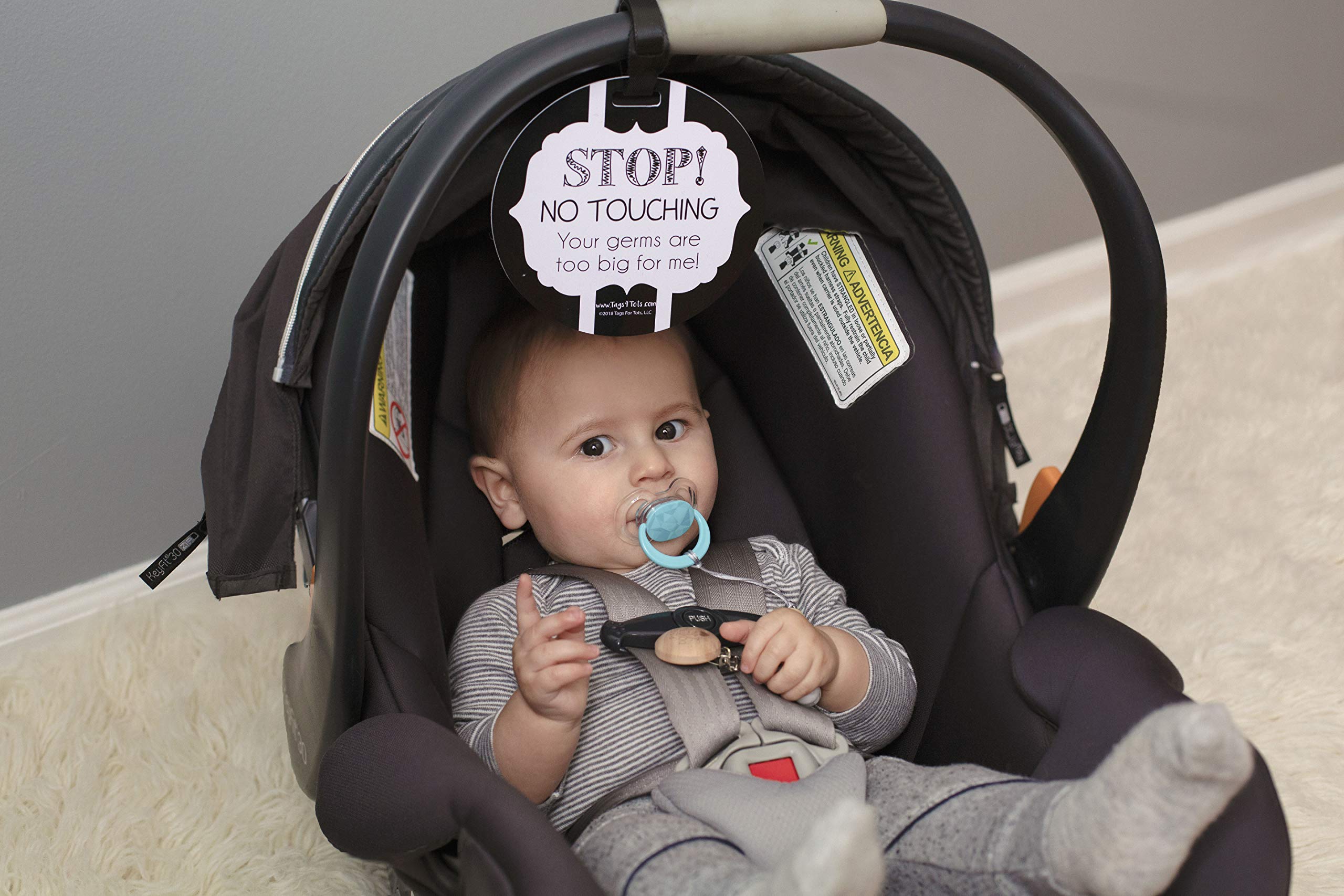 No Touching Baby Car Seat Sign for Newborn Car Seat or Stroller (Black & White)