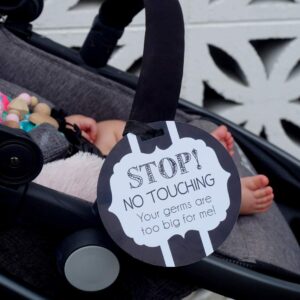 No Touching Baby Car Seat Sign for Newborn Car Seat or Stroller (Black & White)