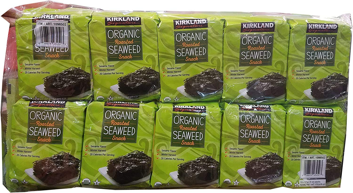 Kirkland Signature Organic Roasted Seaweed Snack Pack of 40 (0.6 Ounces each)