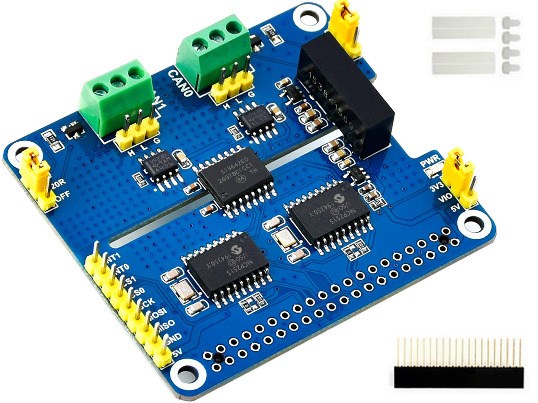 2-Channel Isolated CAN Bus Expansion HAT for Raspberry Pi 4B/3B+/3B/2B/B+/A+/Zero/Zero W, MCP2515 + SN65HVD230 Dual Chips Solution Allow 2-CH CAN Communication Onboard Multi Protection Circuits