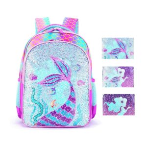 usnyabni the crafts reversible sequin school backpack lightweight little kid book bag for preschool kindergarten elementary (17", mermaid