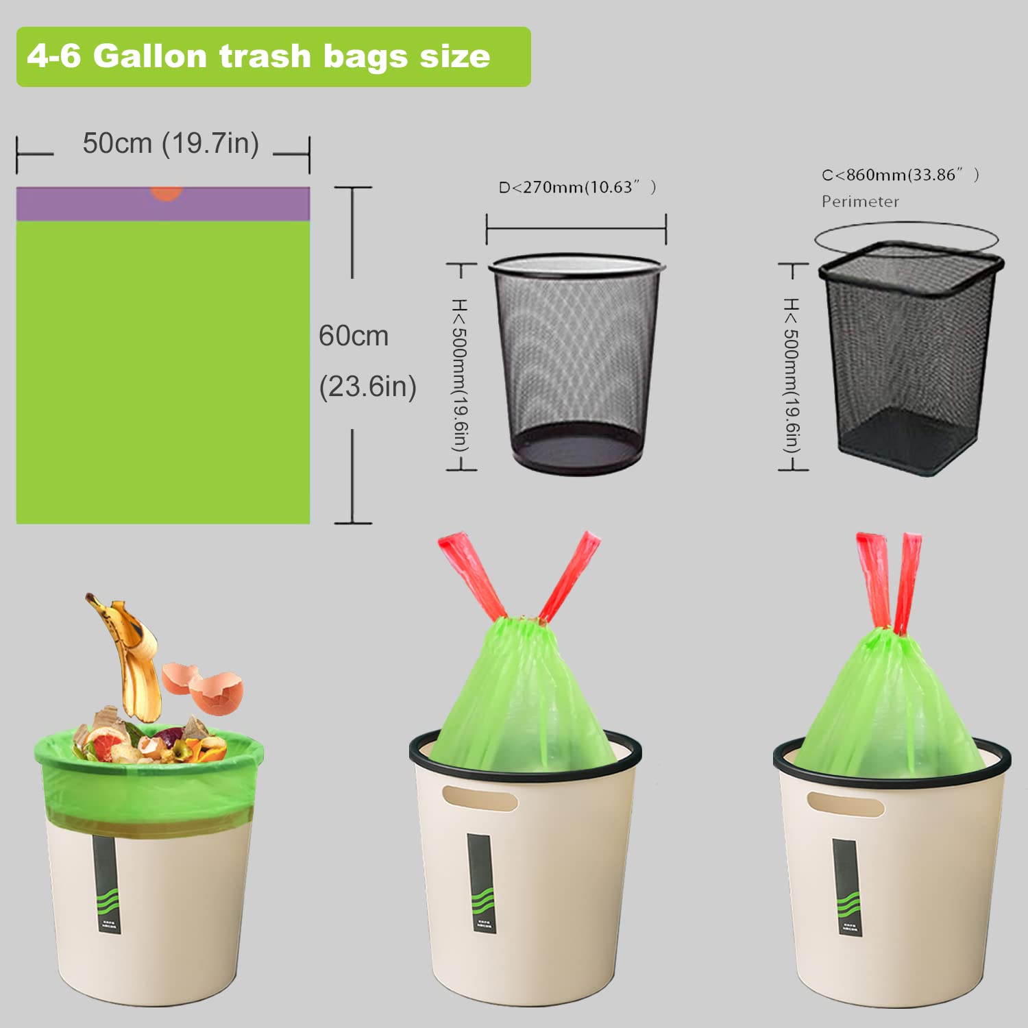 Small Trash Bags 2.6-4 Gallon Thicken Drawstring Trash Bags 4 Gallon Extra Strong Small Garbage Bags Unscented Wastebasket Liners Bags for Kitchen,Bathroom,Office,Home Trash Can 5 Color