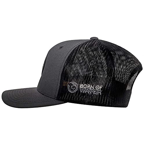 Born of Water Circling Hammerhead Scuba Diving Trucker Hat: Mens Adjustable Snapback | Fishing | Spearfishing | Freediving: Charcoal/Black