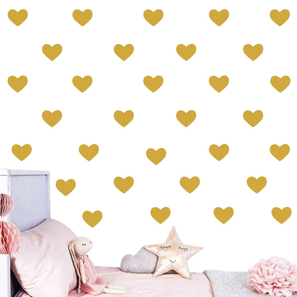 Melissalove 168pcs DIY Mini Heart Wall Stickers for Kids Room Baby Wall Decals Nursery Girls Boys Bedroom Wall Art Decor Mural A307 (Gold)