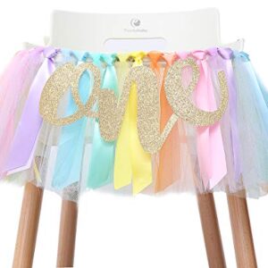 Pastel Rainbow High Chair Banner for 1st Birthday - Party Supplies for Highchair Tutu Skirt, First Birthday with One Pennant,Rainbow Birthday Decorations for Girls (Rainbow Banner)