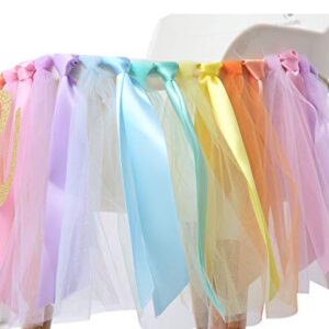 Pastel Rainbow High Chair Banner for 1st Birthday - Party Supplies for Highchair Tutu Skirt, First Birthday with One Pennant,Rainbow Birthday Decorations for Girls (Rainbow Banner)