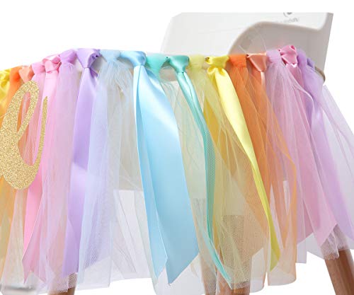 Pastel Rainbow High Chair Banner for 1st Birthday - Party Supplies for Highchair Tutu Skirt, First Birthday with One Pennant,Rainbow Birthday Decorations for Girls (Rainbow Banner)