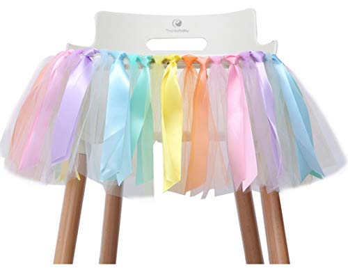 Pastel Rainbow High Chair Banner for 1st Birthday - Party Supplies for Highchair Tutu Skirt, First Birthday with One Pennant,Rainbow Birthday Decorations for Girls (Rainbow Banner)